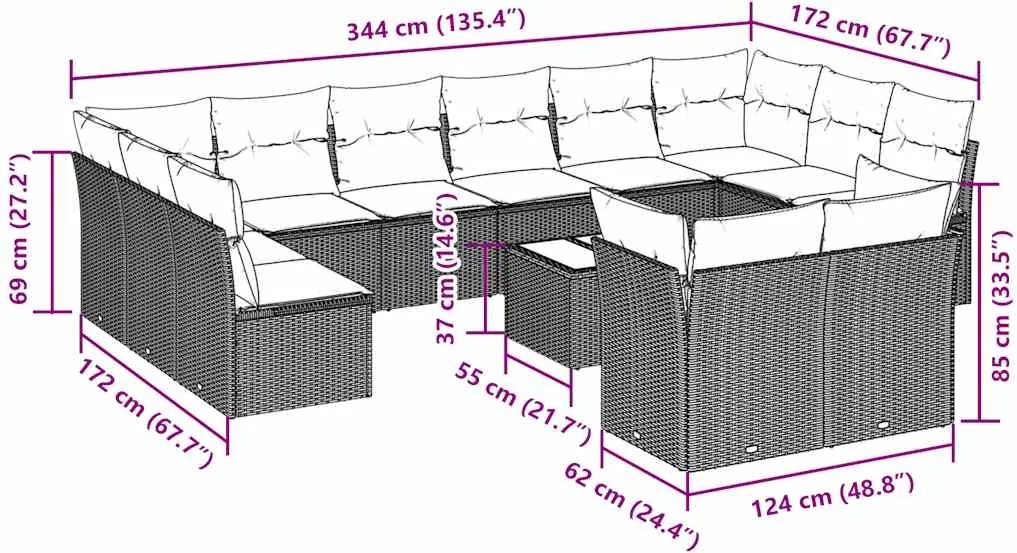 13dílná zahradní sedací souprava podušky světle šedá polyratan 3250281