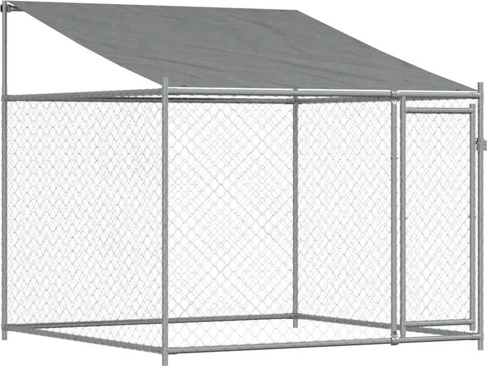 vidaXL Klec pro psy se střechou a dvířky šedá 4x2x2 m pozinkovaná ocel [3209568]