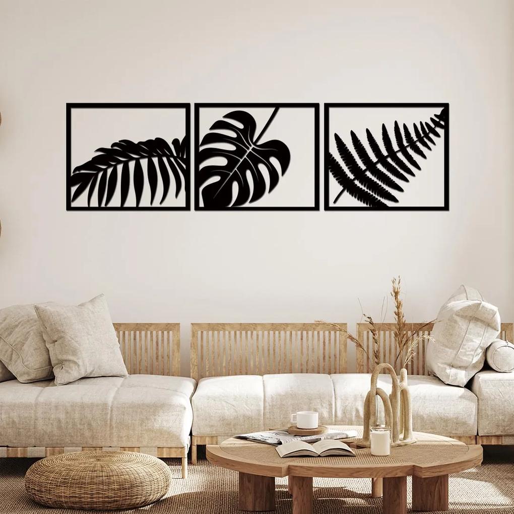 dřevo života 3dílný dřevěný obraz exotickych rostlin Barevný vzor: Bílá, Rozměry (cm): 60x54
