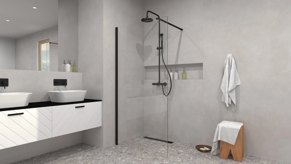 Besco Sprchový kout Walk-In ECO-N BLACK 90x195 (100x195, 110x195, 120x195) - bez vaničky Rozměry (cm): šířka: 90