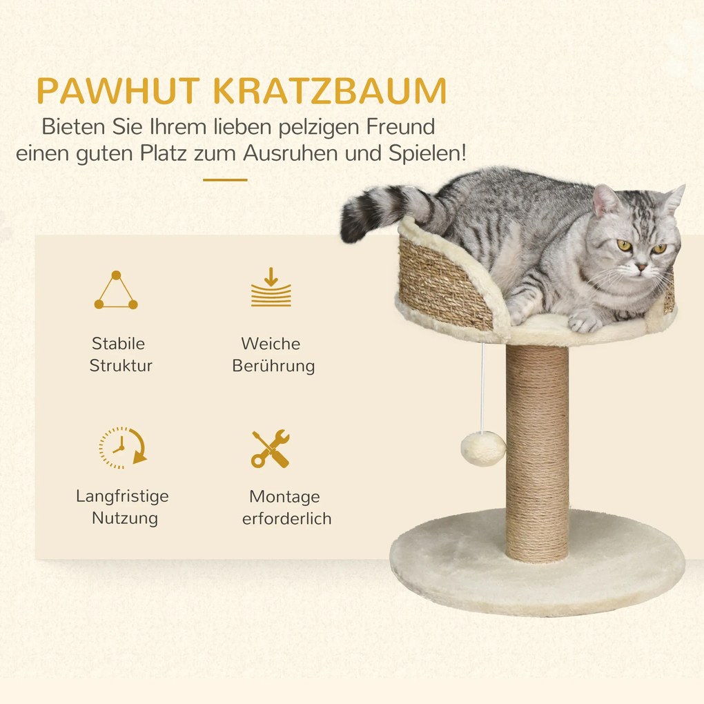 PawHut škrabadlo malé 49H cm kočičí strom s lehací plochou hrací míč prolézací strom pro malé kočky stabilní krémově bílý