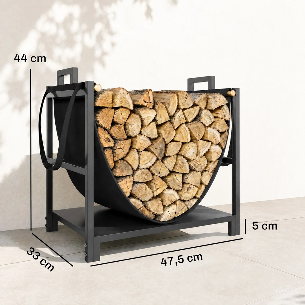 Outsunny Dřevník 47,5 x 33 x 44 cm zvýšený stojan na dřevo s plátěnou taškou až 50 kg do interiéru i exteriéru
