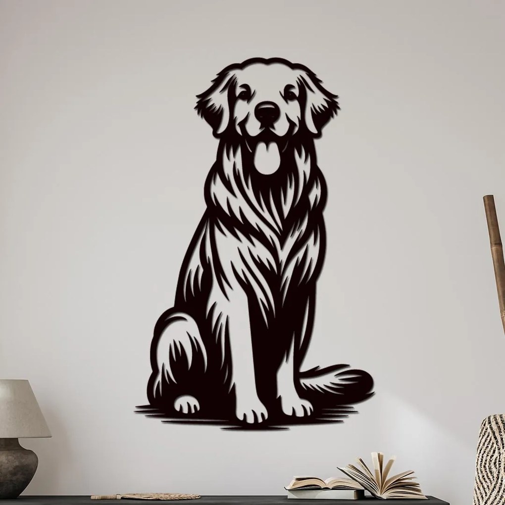 dřevo života Dřevěná dekorace na zeď Zlatý retriever Zvolte rozměr (cm): 39x60, Zvolte barvu dekoru: Dub Sonoma