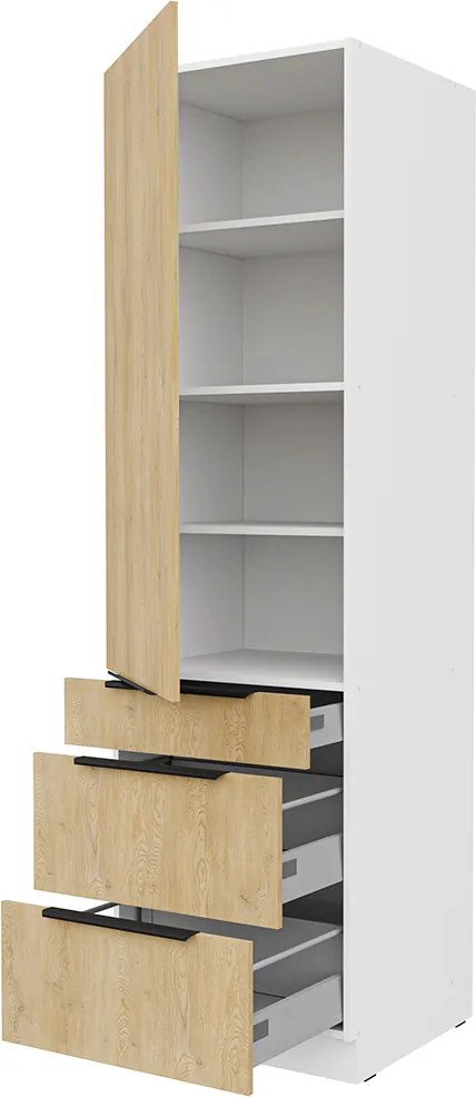 CREMONA bc | vysoká skříňka 60 DKS-210 3S1F potravinová | UNI dvířka | 60 cm | PREMIUM BOX | bílá/cremona