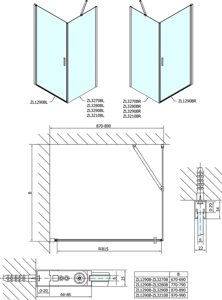 Polysan ZOOM LINE BLACK 90 x 100 cm ZL1290BZL3210B sprchový kout