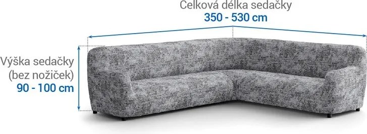 Bielastické potahy MARMO šedé rohová sedačka (š. 350 - 530 cm)