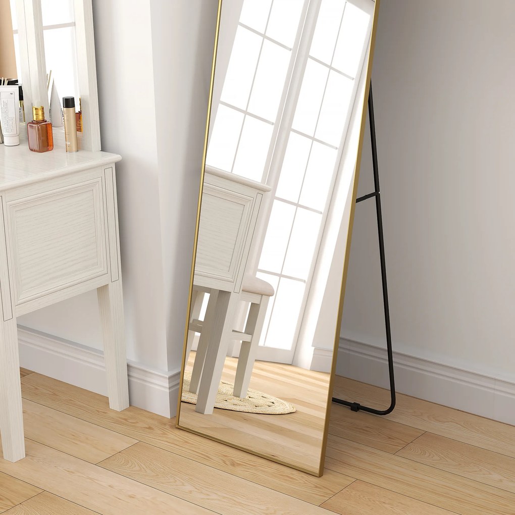 HOMCOM Velké obdélníkové zrcadlo ve full-length provedení, 50 x 160 cm - stojací, na stěnu nebo opřené o zeď - do ložnice, obývacího pokoje a šatny, …