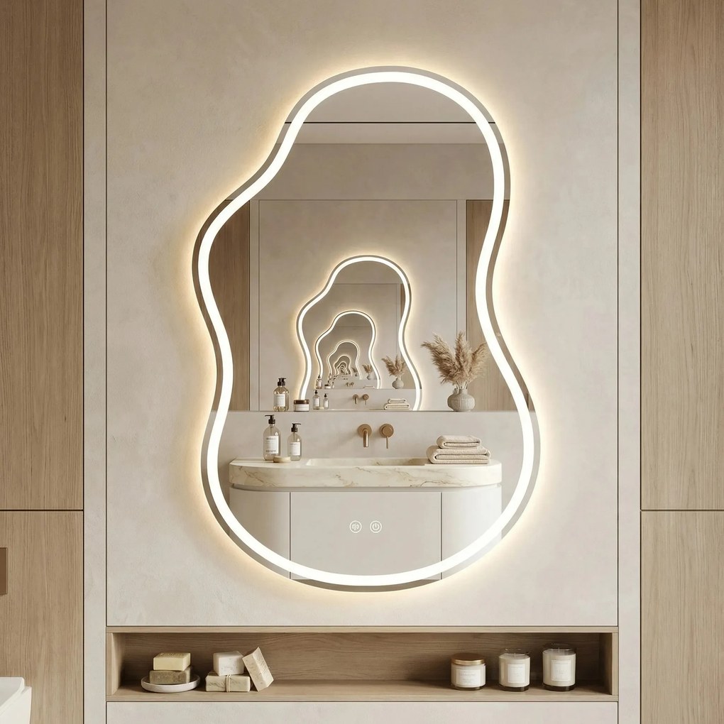 Tutumi Zrcadlo 80x55 cm s vyhříváním a regulovatelným LED osvětlením HOM-01516