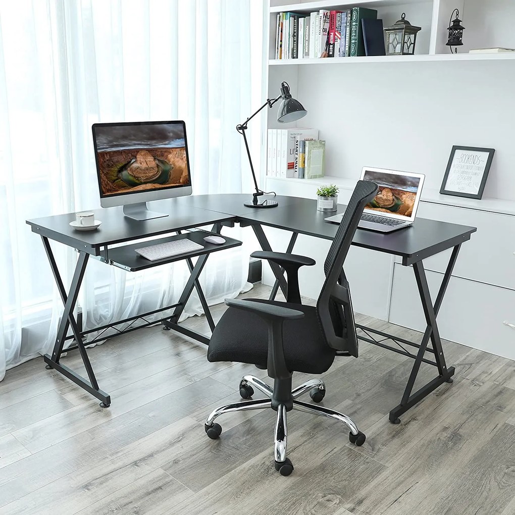 SONGMICS Rohový PC stůl kovové nohy černý 150x138 cm
