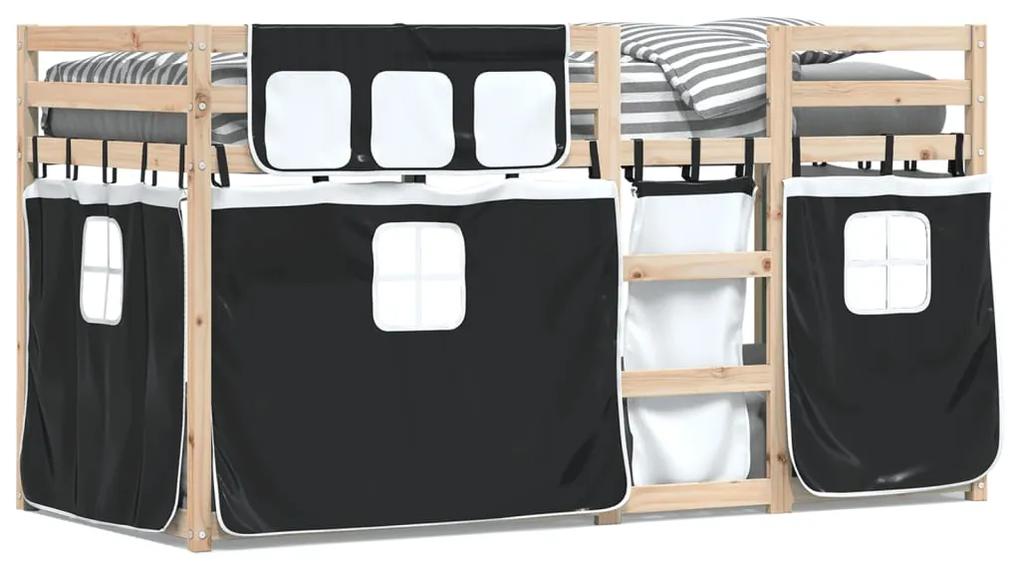 Dětská patrová postel se závěsy bílá a černá 75x190 cm borovice,  3283910