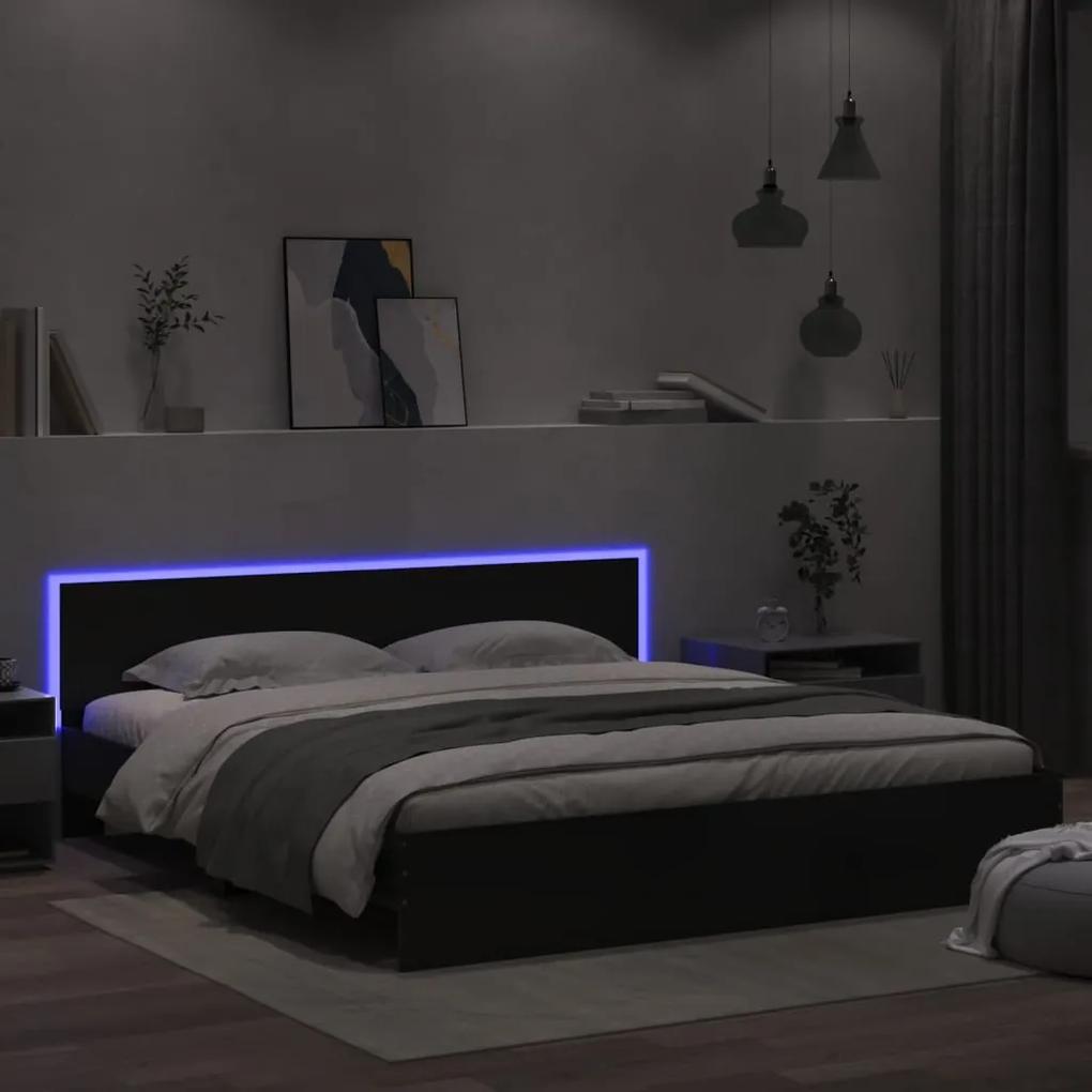 vidaXL Rám postele s čelem a LED osvětlením černý 200 x 200 cm