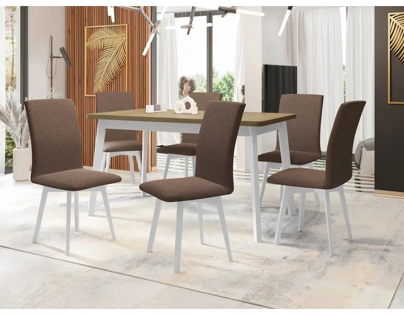 Jídelní jídelní stůl se 6 židlemi AL24, Barva dřeva: bílá-L, Potah: Soro 28, Barvy nožiček: Bíla
