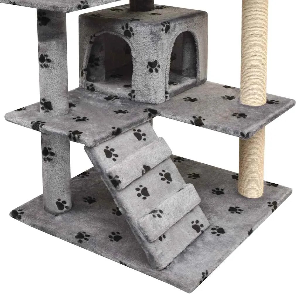 Škrabadlo pro kočky, sisalové sloupky 125 cm šedá potisk tlapek 170476