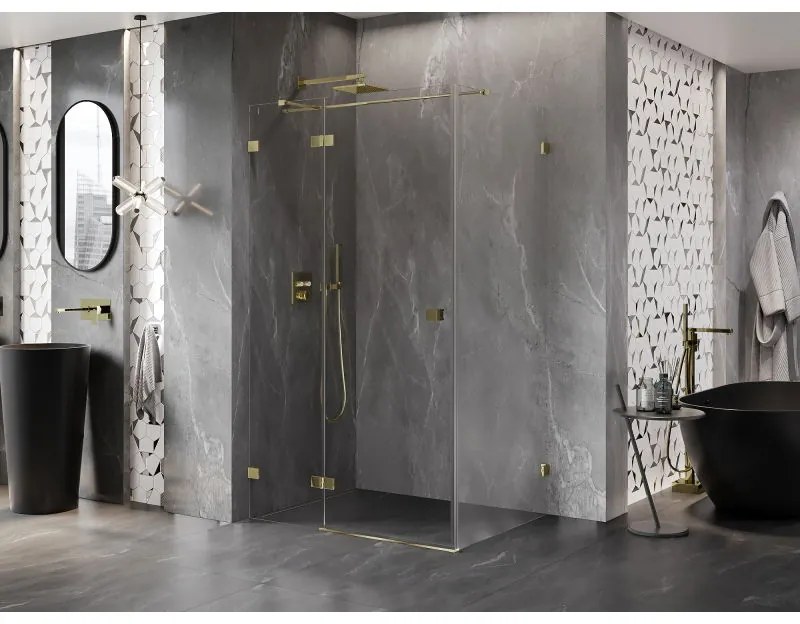 Mexen Lunar T, sklápěcí sprchový kout levý 110 x 80 cm, 8mm čiré sklo, zlatý profil, 834T-110-080-50-00-L