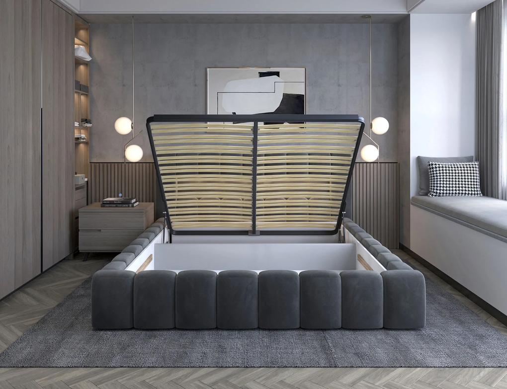 Eltap Čalouněná postel Lamica s úložným prostorem - ocel Materiál a barva potahu: Monolith 48 - žlutá, Rozměry (cm): 180x200