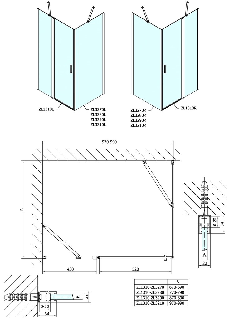 Polysan ZOOM LINE sprchové dveře 1000mm, čiré sklo, ZL1310