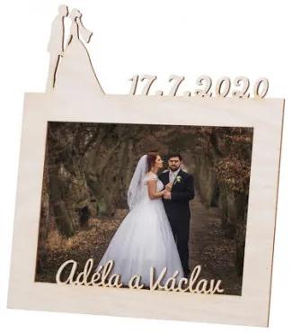 ČistéDřevo Dřevěný svatební fotorámeček s datem a jménem - 10x15 cm | BIANO