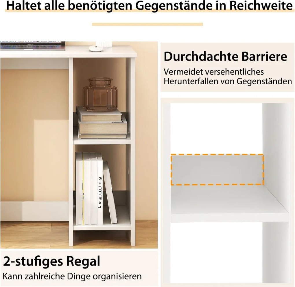 Costway Malý psací stůl s 2 přihrádkami – 80 × 40 × 74 cm, bílý