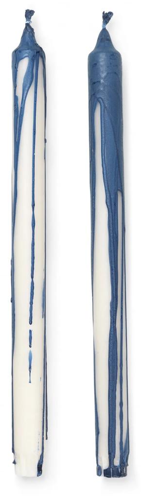 ferm LIVING Vysoká svíčka Dryp Deep Blue - set 2 ks, modrá barva, vosk