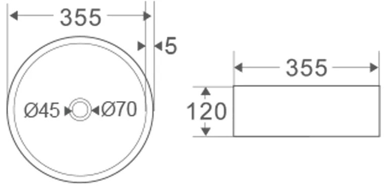 Mereo umyvadlo na desku bez přepadu 355x120 mm kulaté keramické bílá UC363612C