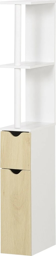Kleankin koupelnový sloupek se 2 policemi a 2 skříňkami, vysoký úložný kabinet do koupelny v MDF, 15,2x29,8x118 cm, přírodní dřevo