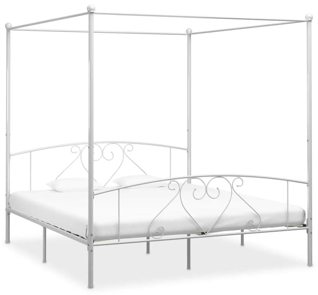 Rám postele s nebesy bílý kovový 200 x 200 cm,  284432