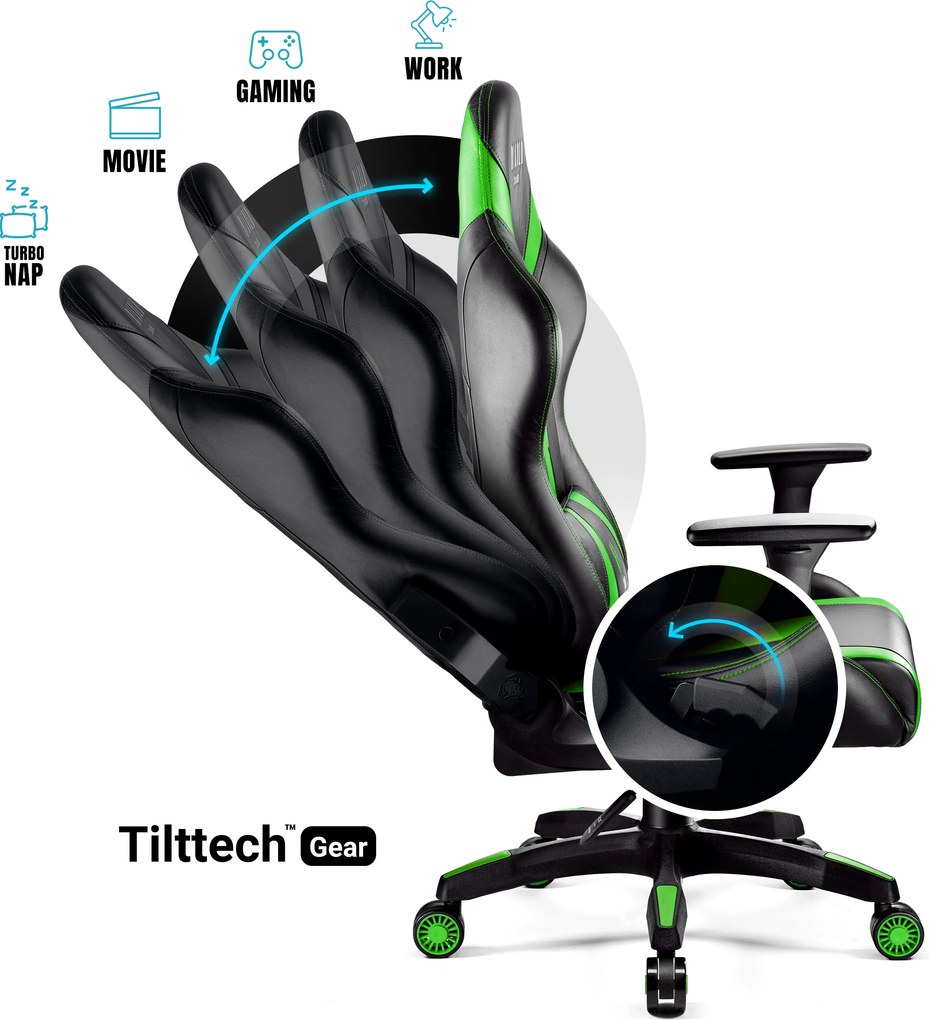 Herní židle z ekokůže Normal Size, černý-zelený: Diablo X-Horn 2.0