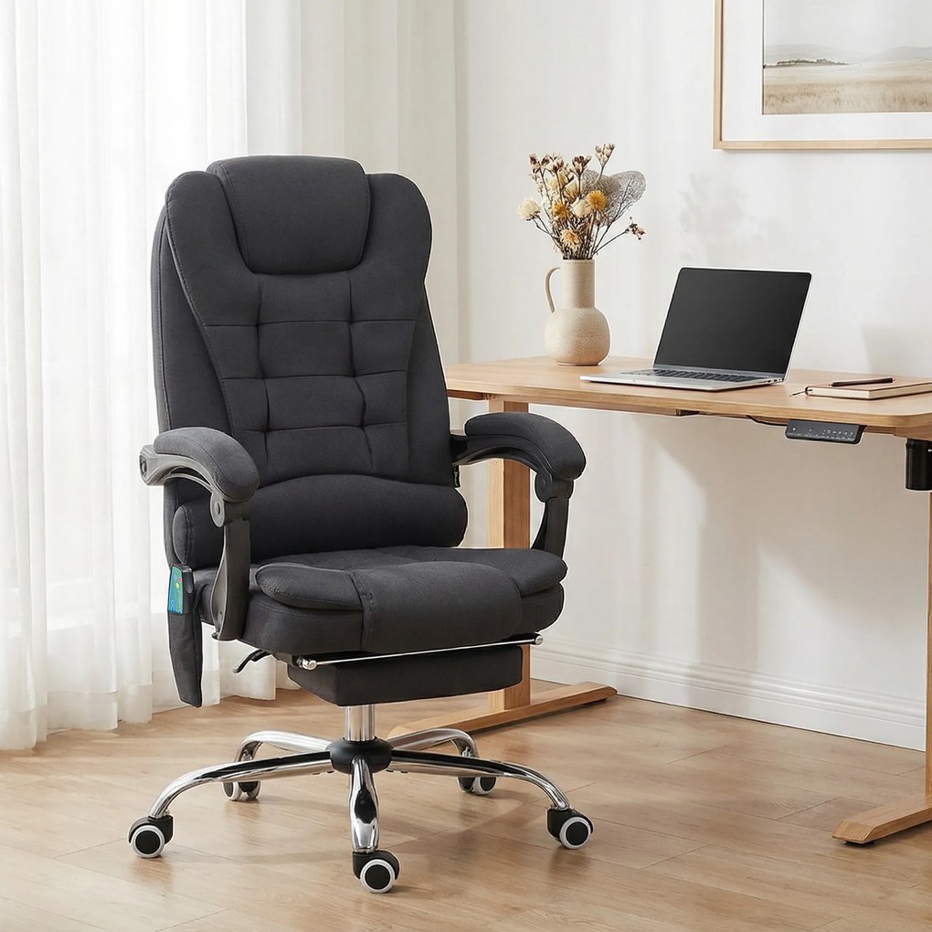 Kancelářská židle Vinsetto s masážní funkcí, ergonomická kancelářská židle s polohováním a vyhříváním, výškově nastavitelná počítačová židle s podnož…