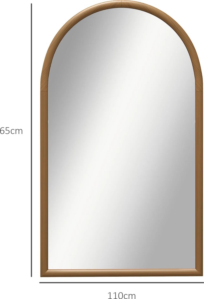 HOMCOM Zrcadlo s klenutým rámem, 110 x 65 cm, dřevěný rám, klenuté zrcadlo pro obývací pokoj, ložnici, vstupní chodbu, tmavě hnědé