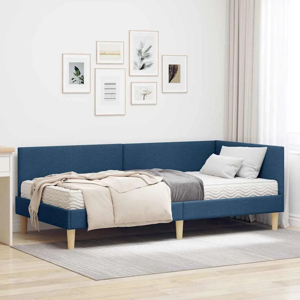 Rohový rám postele s matrací Jiný s čelo 2 ks Modrá textil 3393748