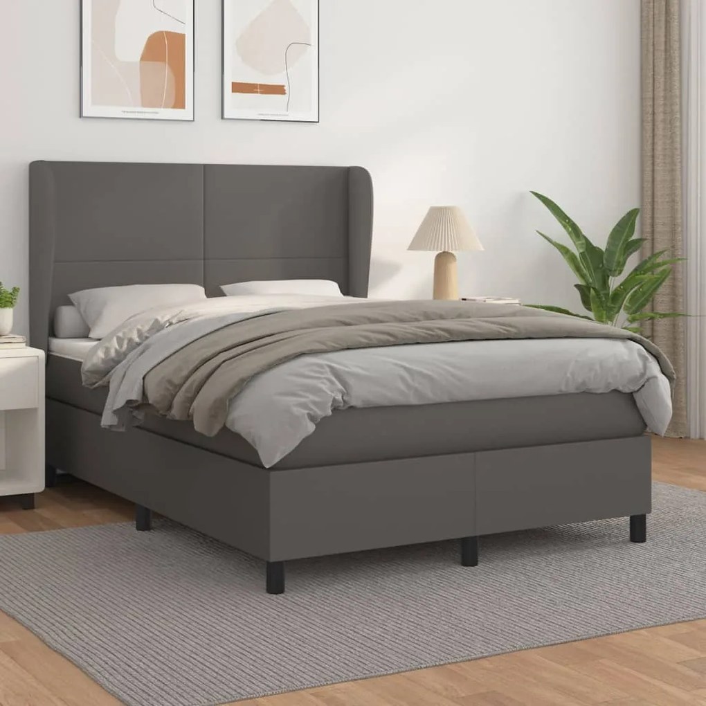 Box spring postel s matrací šedá 140x200 cm umělá kůže 3128917