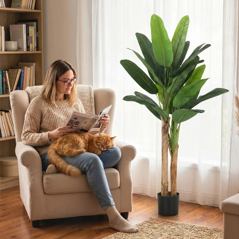 HOMCOM sada 2 kusů umělých pokojových rostlin 150 cm, banánovníky v květináči, dekorace pro domov, kancelář, obývací pokoj, ložnici