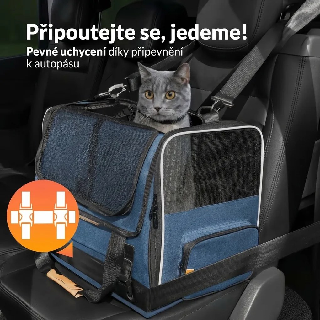 Skládací cestovní taška pro kočky, modrá 110027