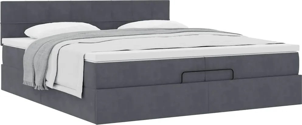 Osmanský rám postele s matrací tmavě šedá 200x200 cm samet 3311796
