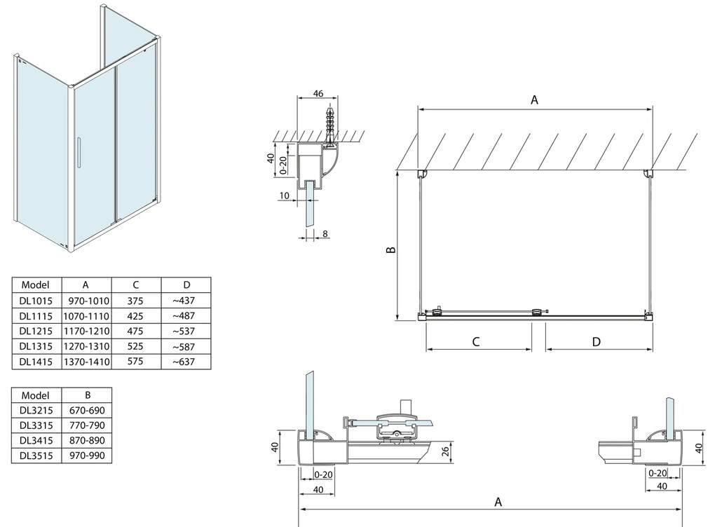 Polysan LUCIS LINE třístěnný sprchový kout 1000x1000x1000mm L/P varianta DL1015DL3515DL3515