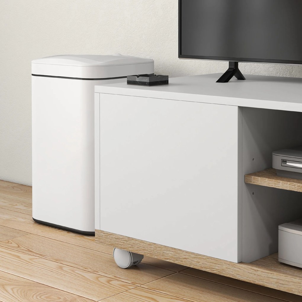 HOMCOM Moderní TV Stánek na Kolečkách pro Televize do 42 Palců - TV Stánek do Obývacího Pokoje s 1 Dvéřmi a 2 Úložnými Policemi 80x45x39,5 cm Bílý