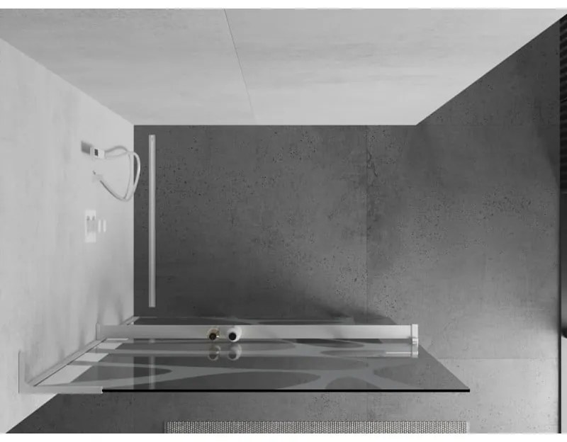 Mexen Kioto+ L, sprchová zástěna Walk-In s poličkou a věšákem 90 x 200 cm, 8mm čiré sklo bílý vzor, bílý profil, 800-090-123-20-97