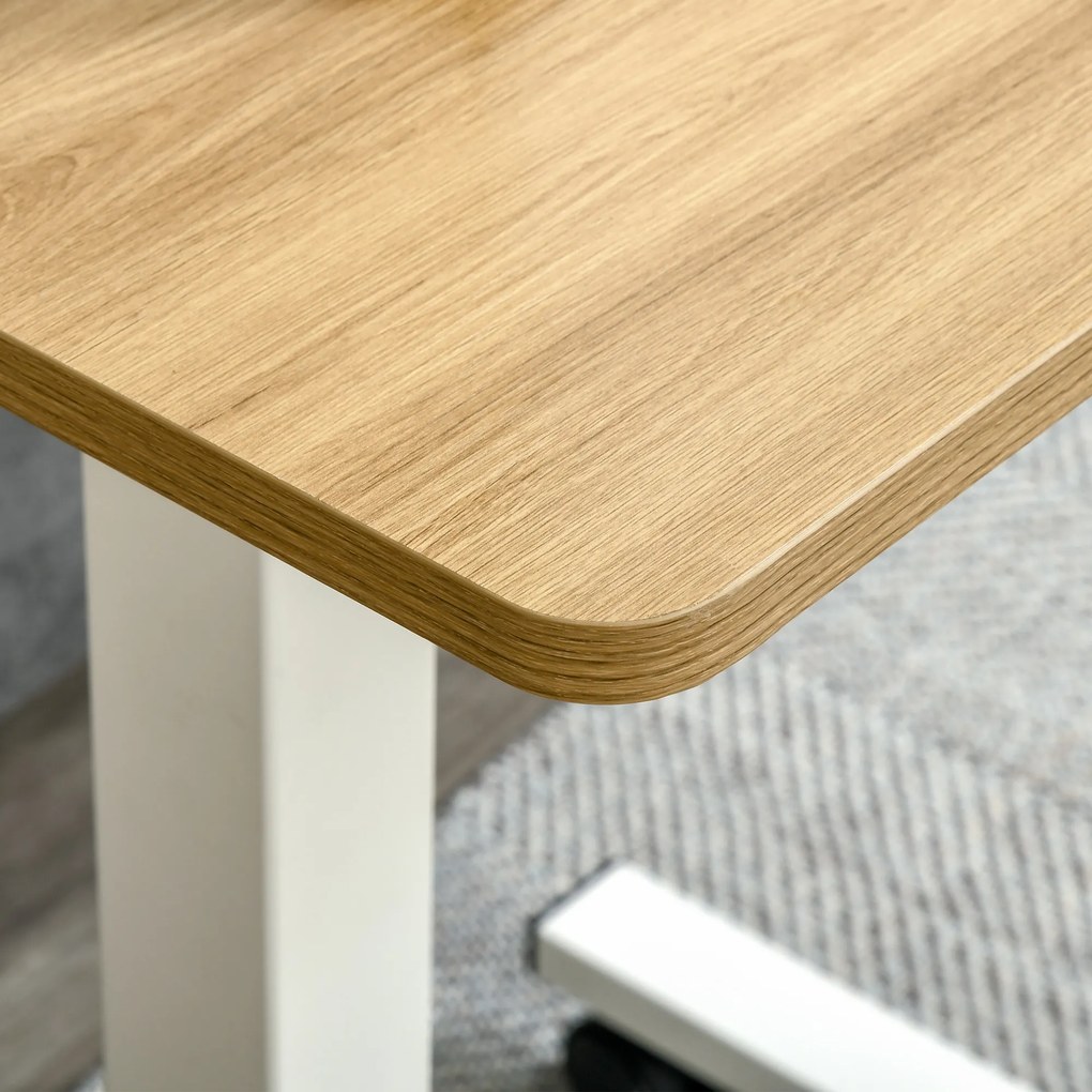 HOMCOM Stůl Sit-stand výškově nastavitelný s kolečky Prostorově úsporný stůl na notebook ve tvaru C přírodní bílá 70-110 cm do 70 kg