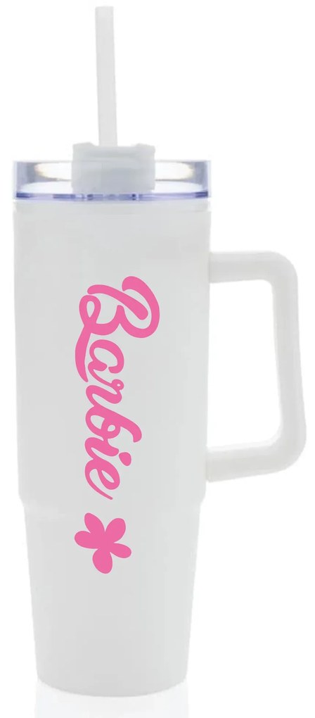 BARBIE - bílý cestovní hrnek s průhledným víčkem 900 ml