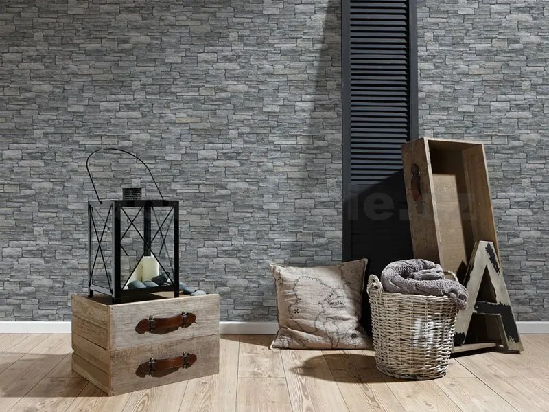 Vliesové tapety na zeď Wood´n Stone 95871-1, kámen skladaný šedo-hnědý, rozměr 10,05 m x 0,53 m, A.S.Création