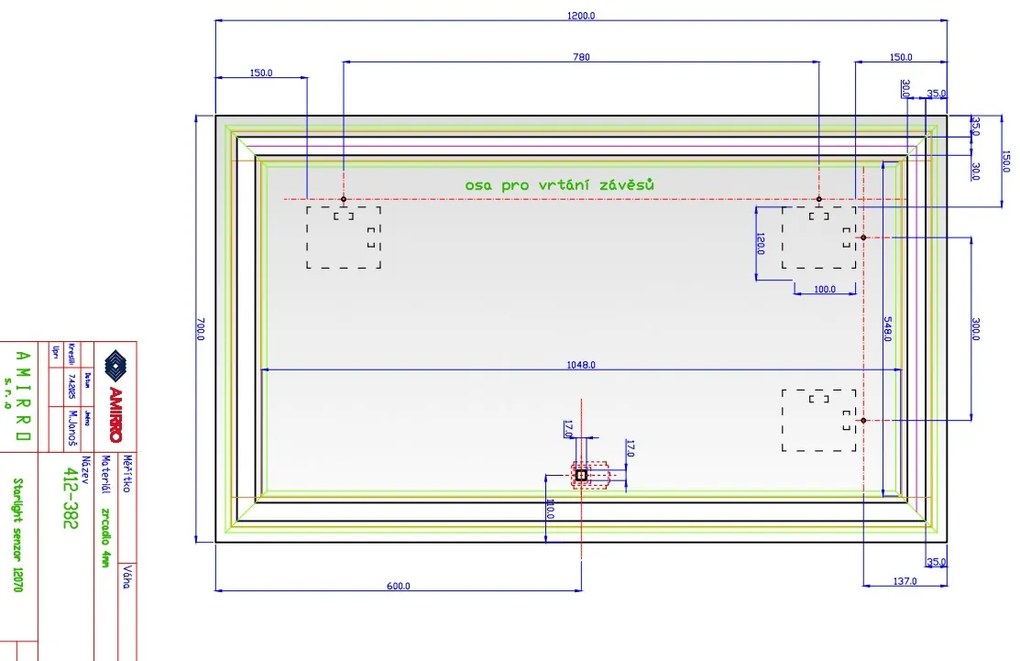 Starlight LED zrcadlo na chodbu do předsíně nástěnné do koupelny 412-382