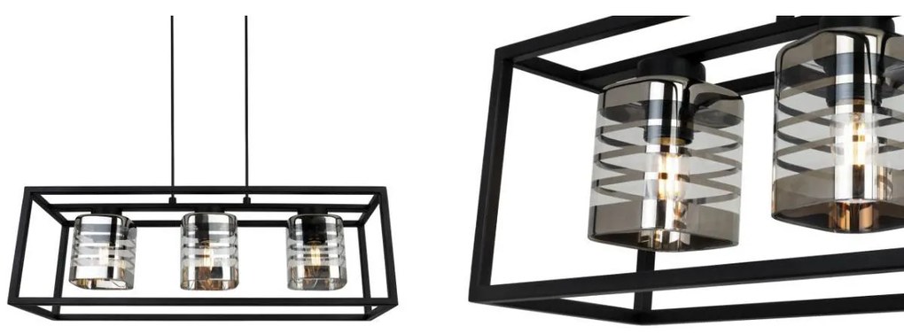 Závěsné svítidlo HELIX CAGE, 3x skleněné stínítko se vzorem v kovovém rámu