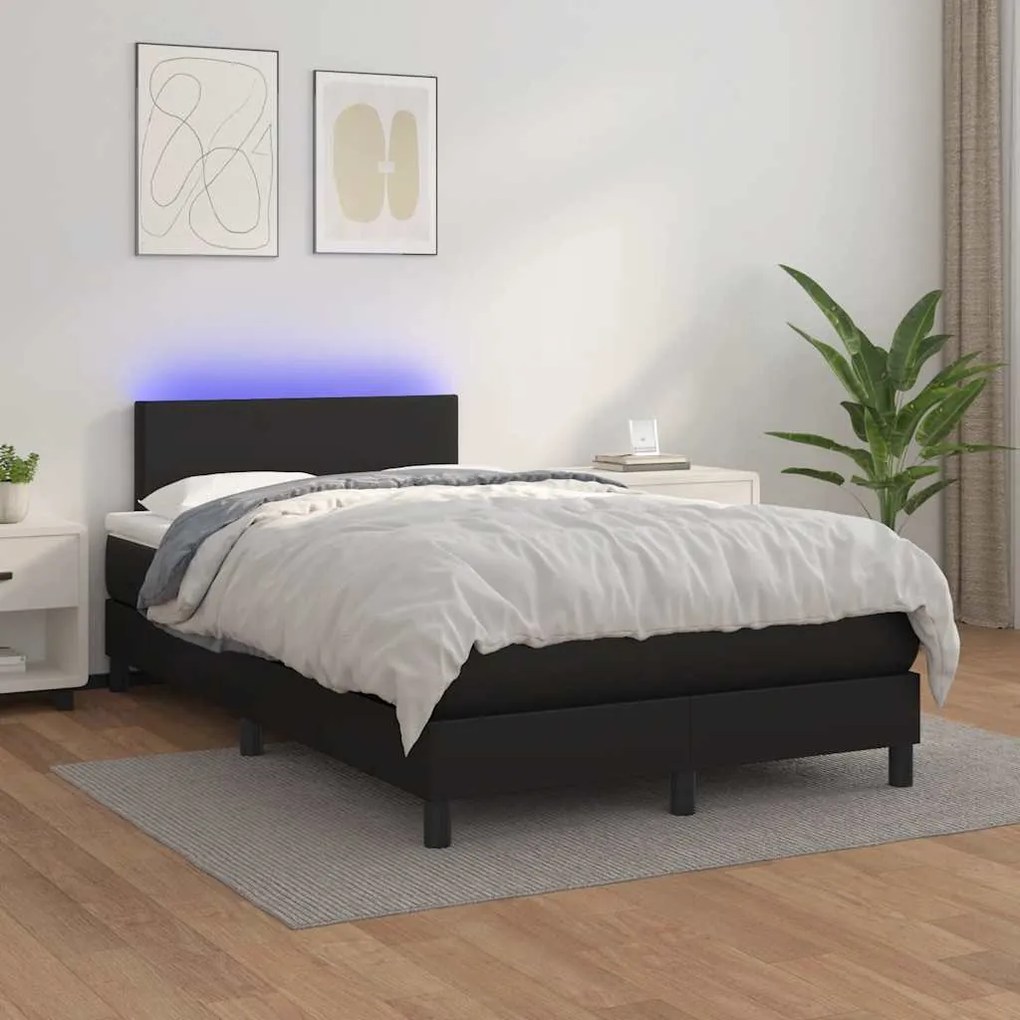 Box spring postel s matrací a LED černá 120 x 190 cm umělá kůže 3270123
