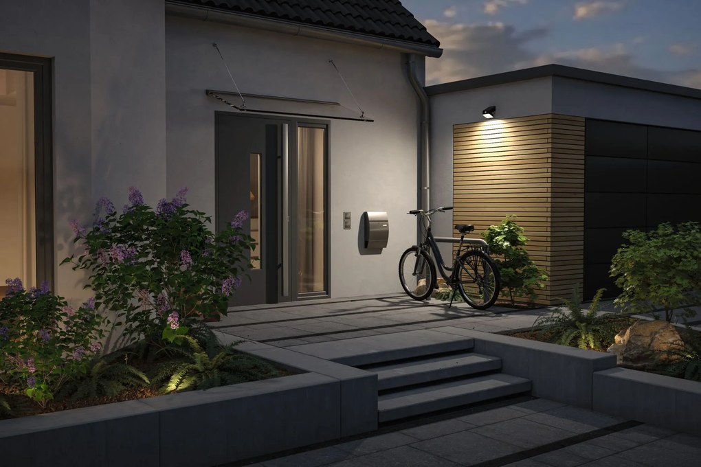 P 94608 Solární LED osvětlení zdí Lesly pohybové čidlo (IR) IP65 hranaté 113x126mm 3000K 5,5W antracit umělá hmota - PAULMANN