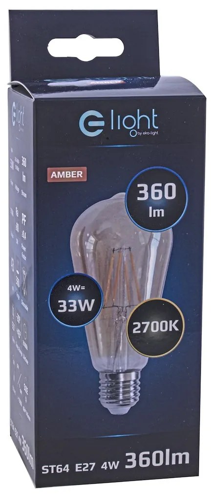 Dekorační LED žárovka E27 teplá 2700k 4w 400 lm jantarová