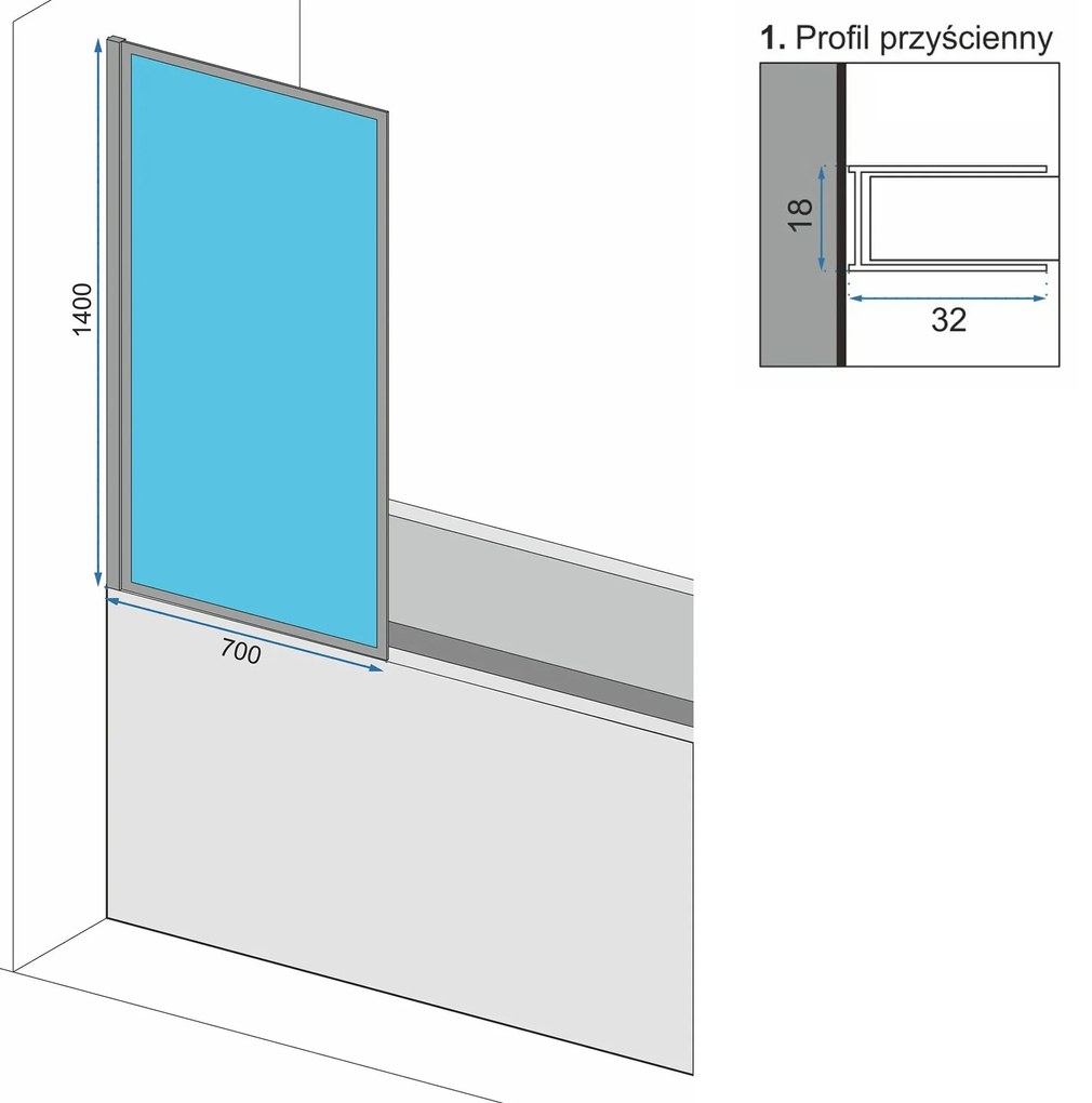 Vanová zástěna REA LAGOS FIX 70 cm, chrom/transparent