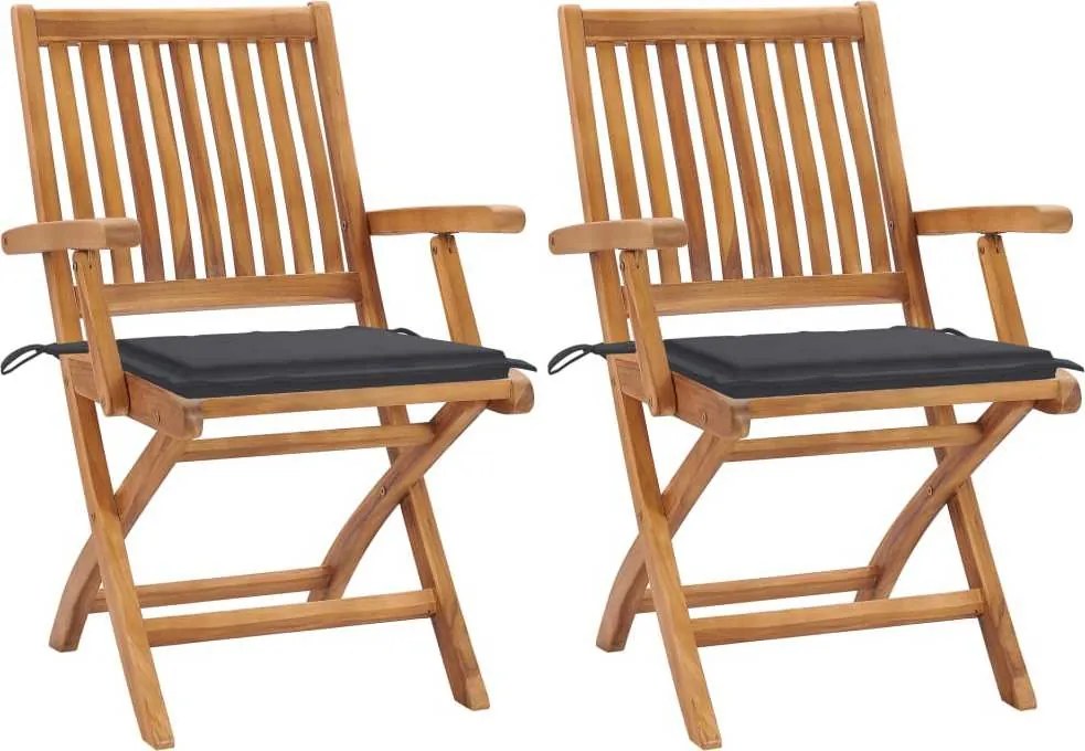 vidaXL Zahradní židle 2 ks podušky masivní teakové dřevo [3062414] Barva: antracitová