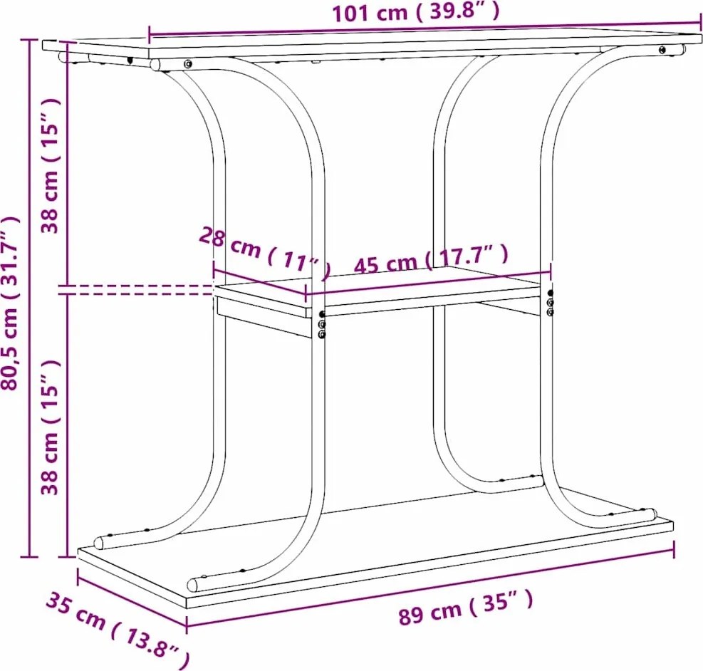 vidaXL Konzolový stolek s policí 101 x 35 x 80,5 cm [868474] Barva: Staré dřevo