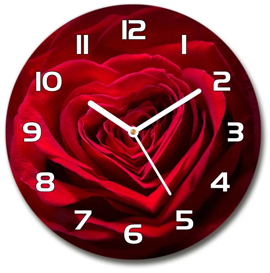 Wallmuralia Skleněné hodiny kulaté Červená růže srdce fi 30 cm
