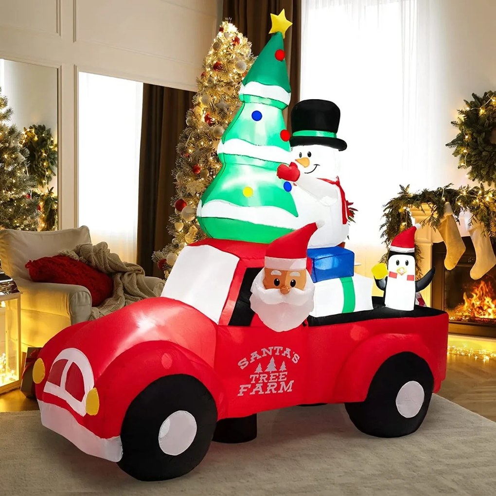 Costway 220 cm Dlouhý nafukovací vánoční náklaďák s vánoční ozdobou Santa Claus